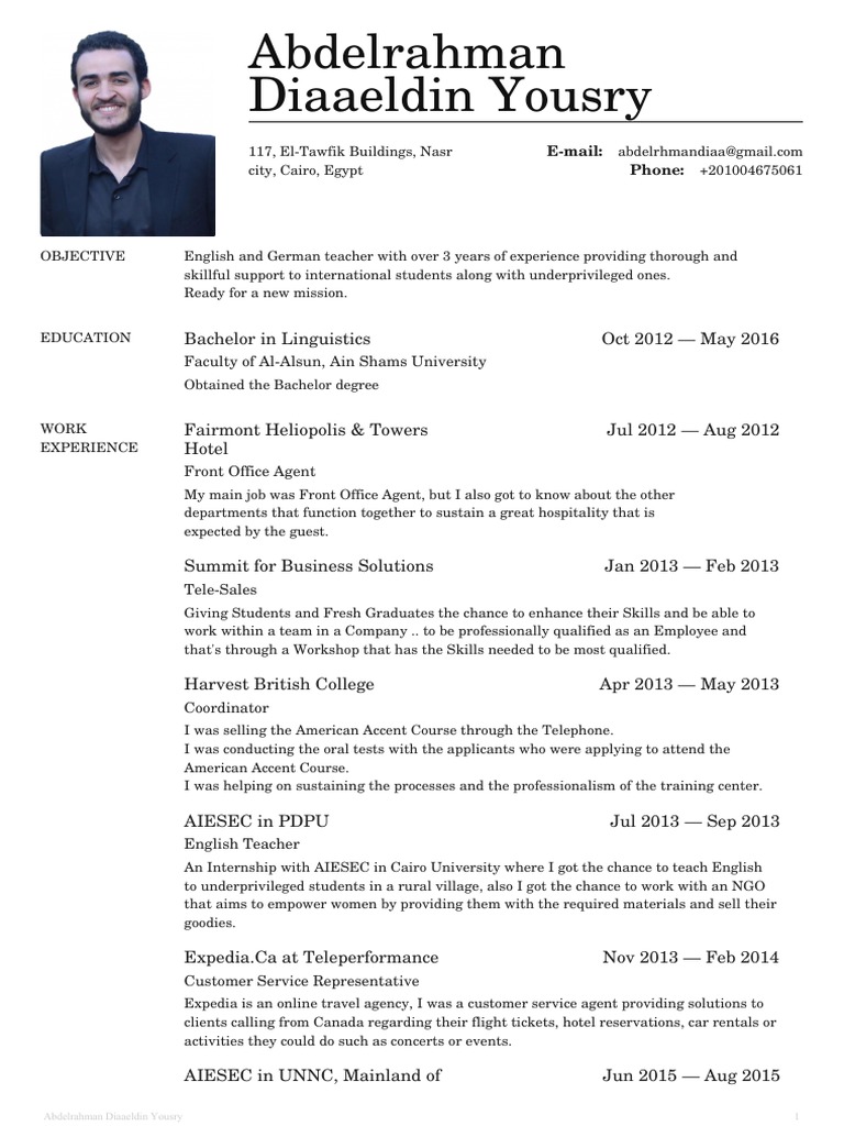 Abdelrahman Diaaeldin Yousry - CV PDF | PDF | Communication | Learning