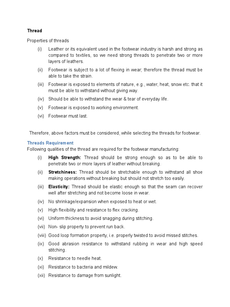 Thread Threads Requirement Pdf Yarn Fibers