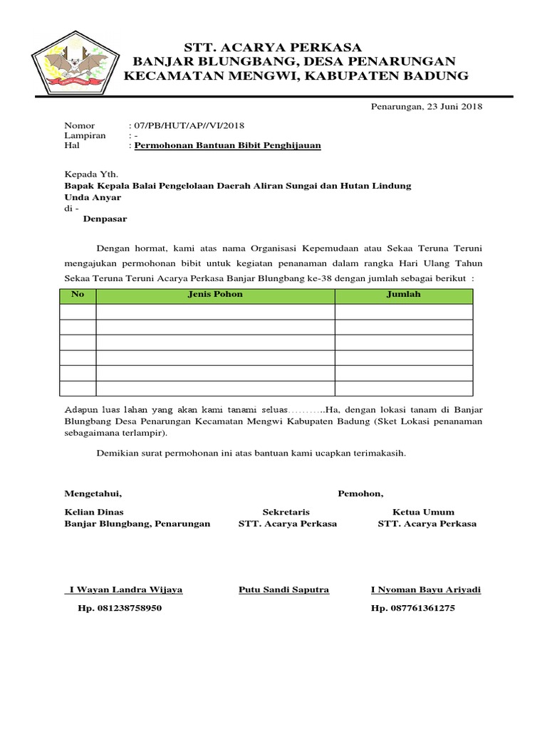 Surat Permohonan Bibit | PDF