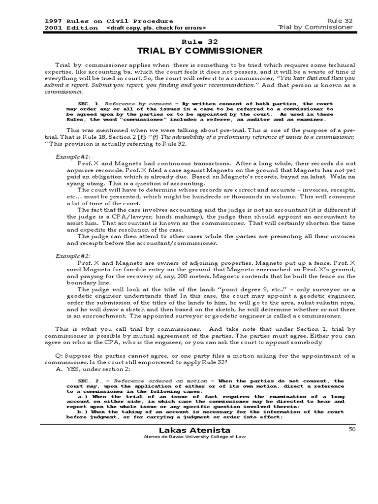 Rule 32: Trial by Commissioner Explained | PDF | Judgment (Law ...