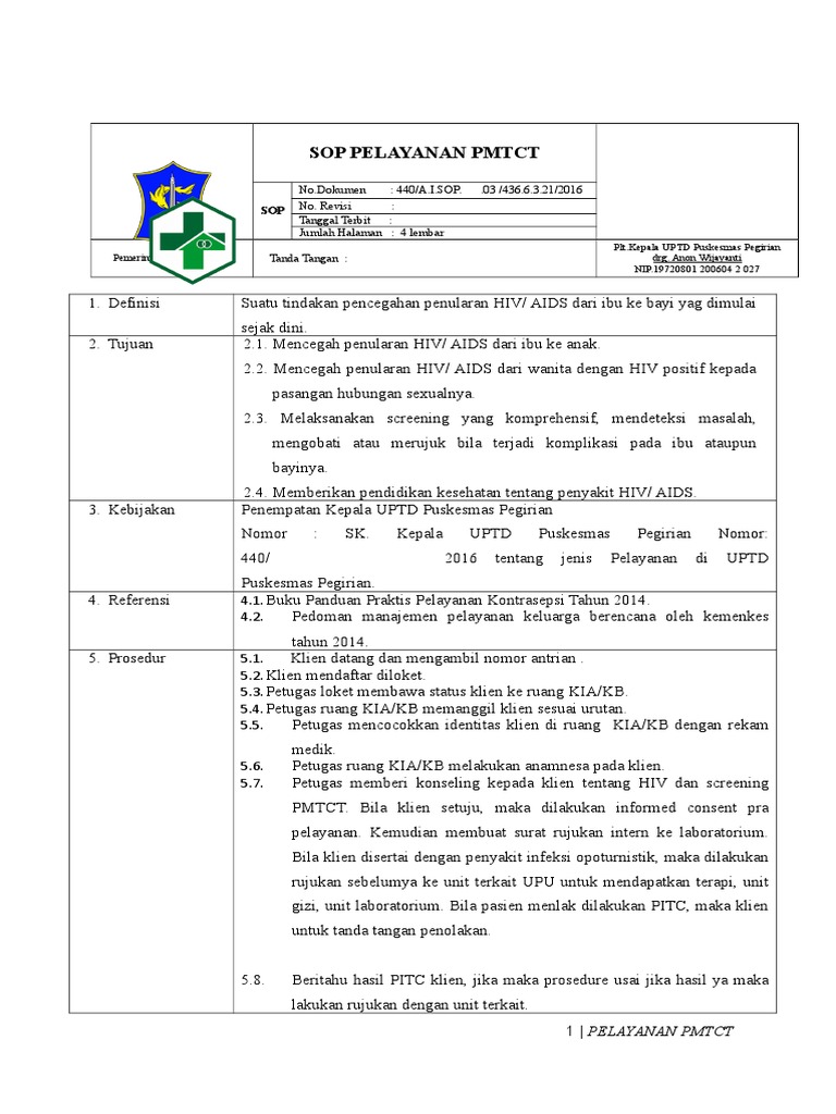 Sop Pelayanan PMTCT | PDF