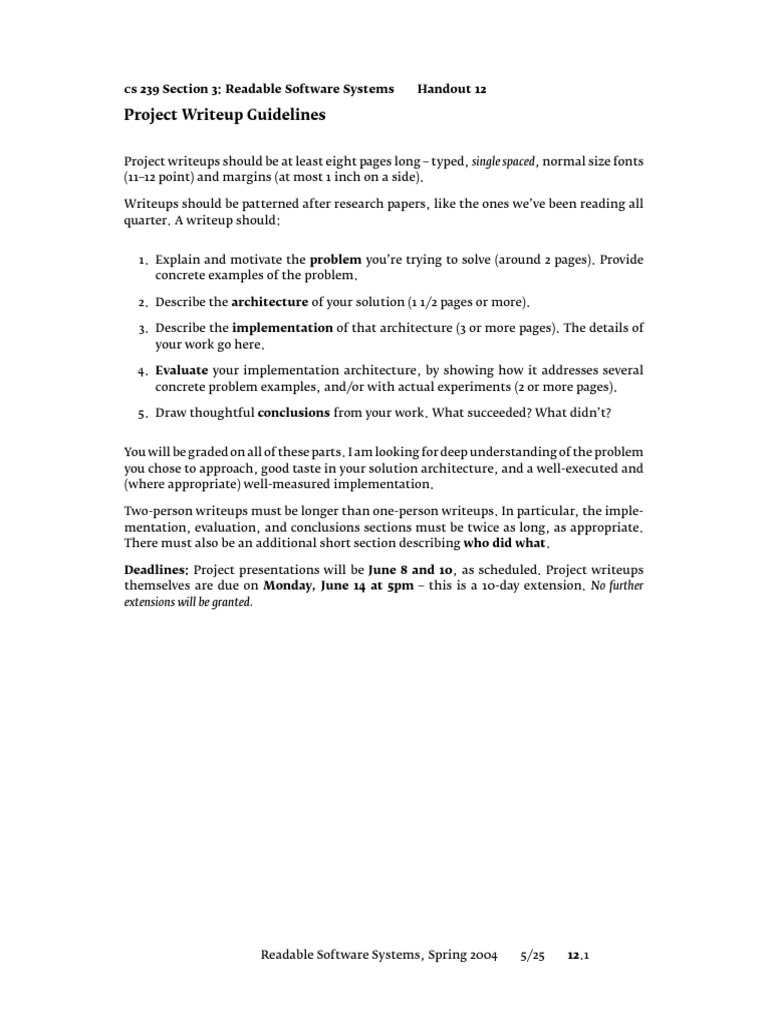 Project Writeup Guidelines: Cs 239 Section 3: Readable Software Systems ...