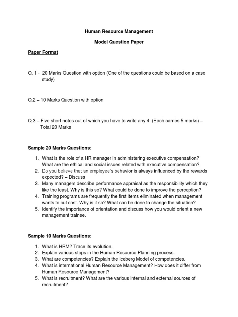 Model Question Paper HRM | PDF