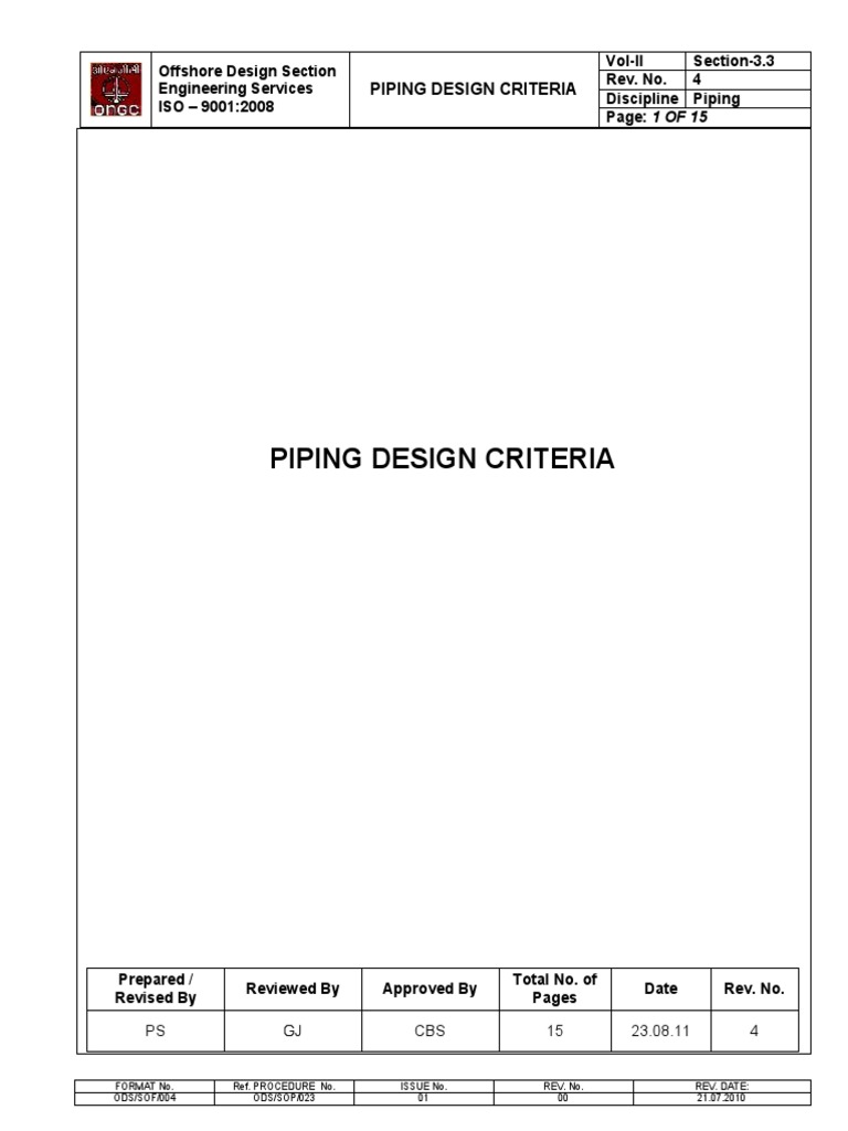 Piping Design Criteria | PDF | Pipe (Fluid Conveyance) | Specification ...