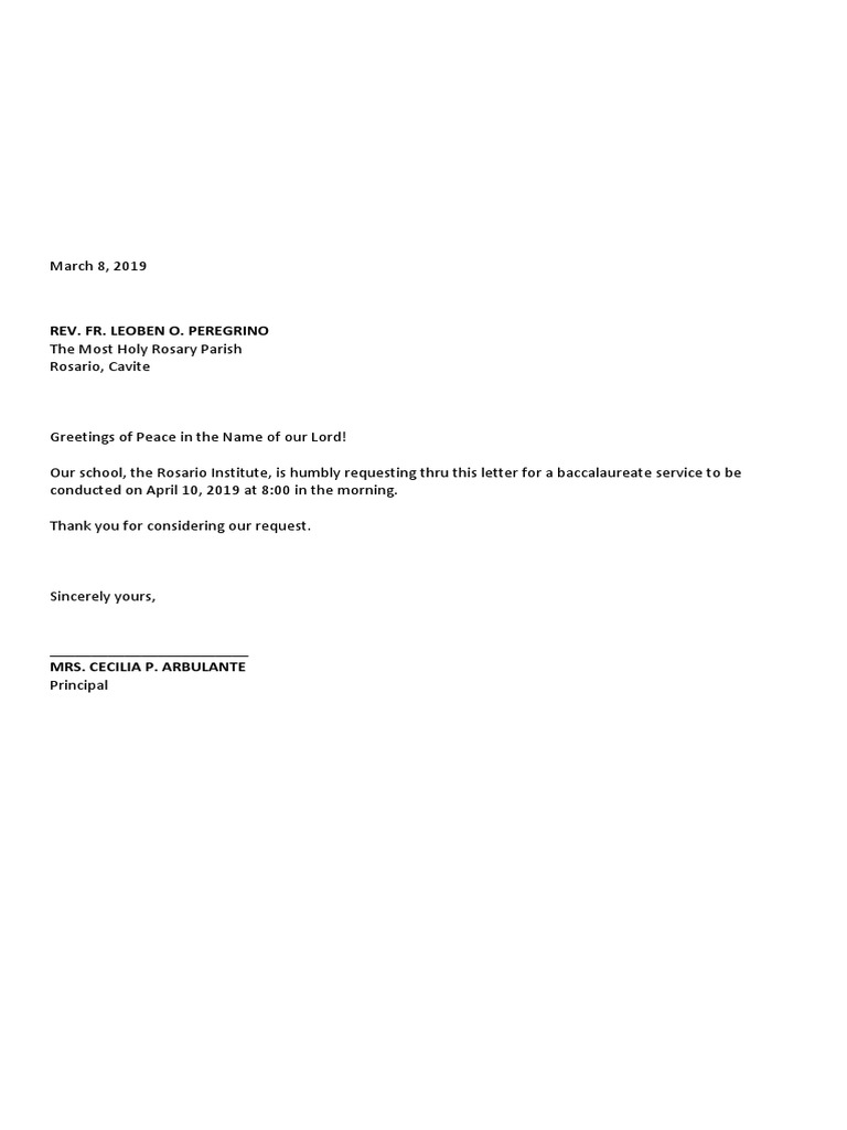 Baccalaureate Mass Letter | PDF