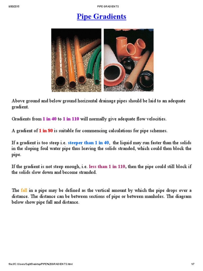 Pipe Gradient Requirements | PDF | Gradient | Pipe (Fluid Conveyance)