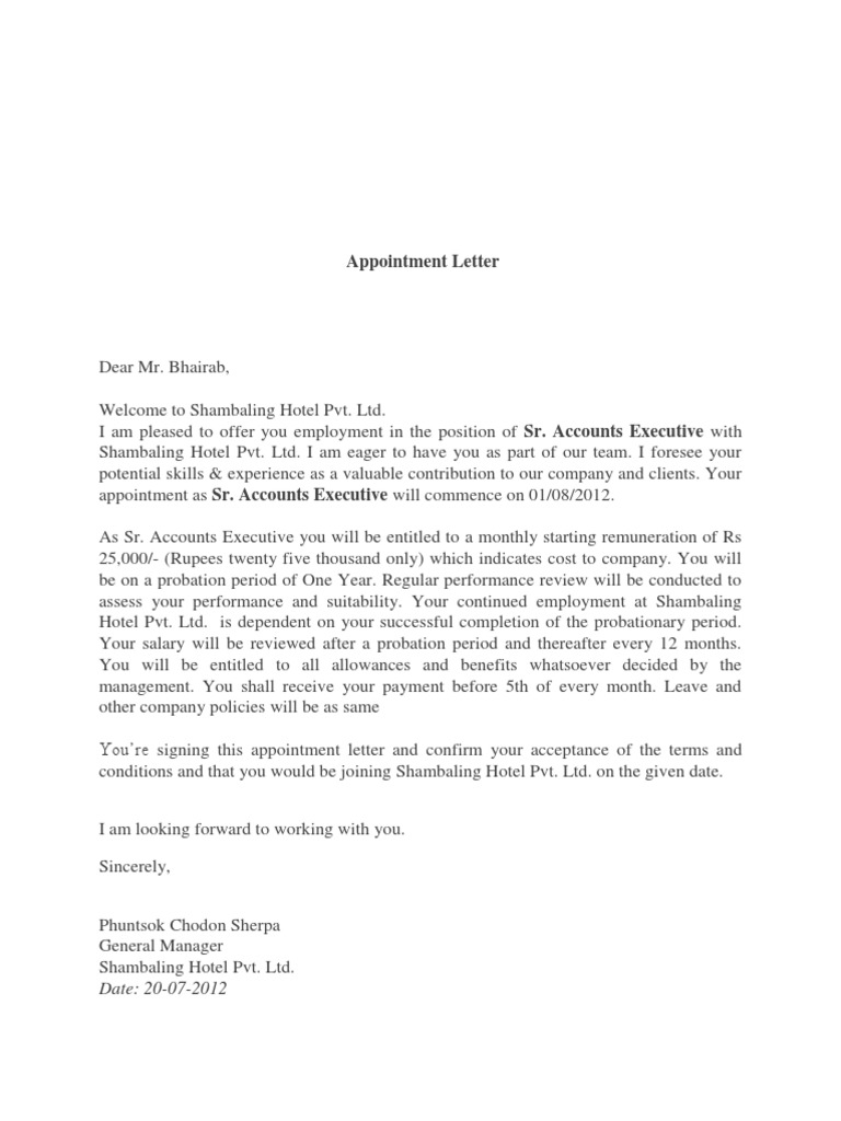 Appointment Letter | PDF