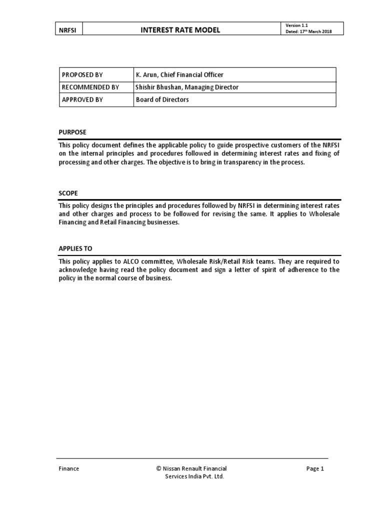Interest Rate Model: Proposed by Recommended by Approved by | PDF ...