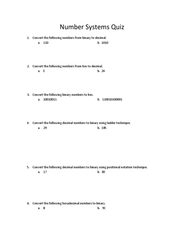 Number Systems Quiz PDF | PDF | Naming Conventions | Computer Architecture