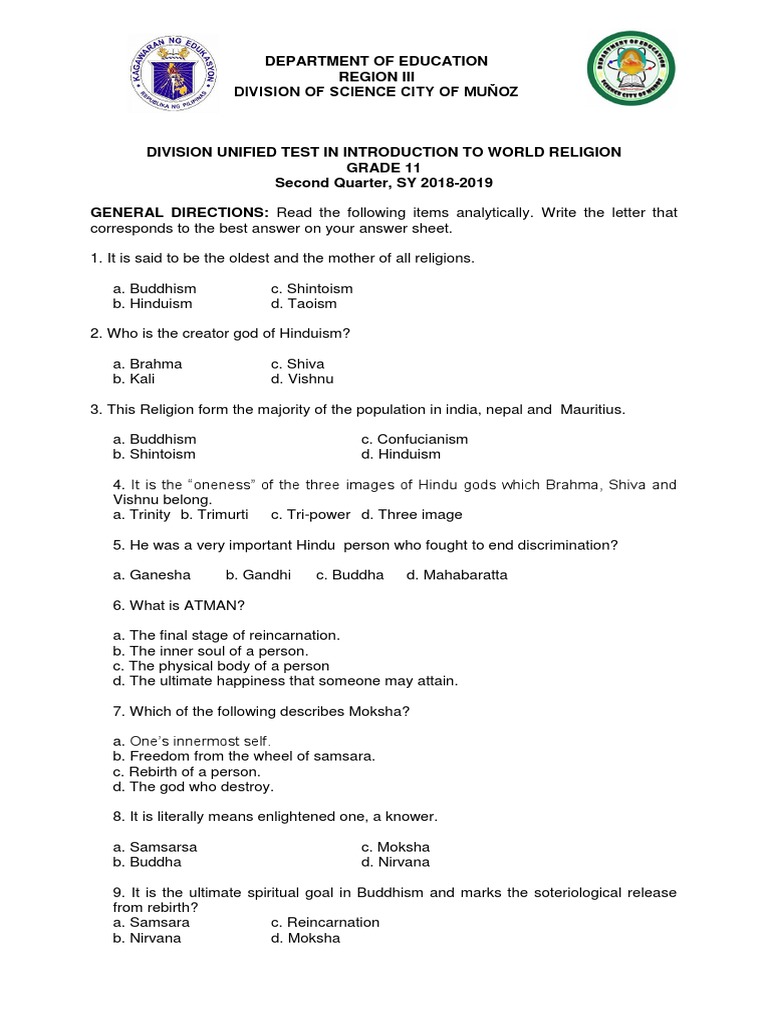 Grade 11 World Religion Exam Review | PDF | Shinto | Confucianism