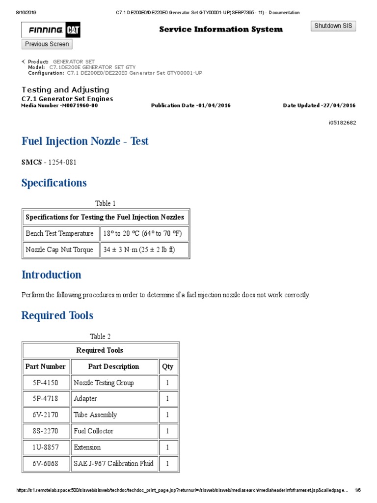 Fuel Injection Nozzle - Test: Shutdown SIS Previous Screen | PDF | Fuel ...