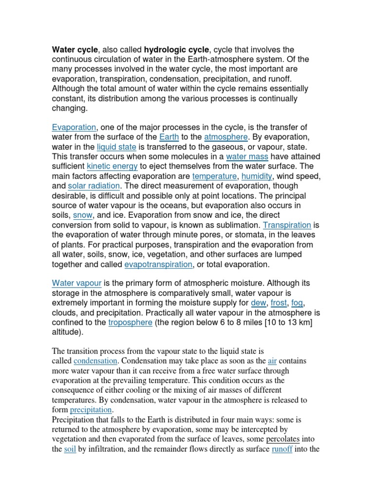 Water Cycle, Also Called Hydrologic Cycle, Cycle That Involves The ...
