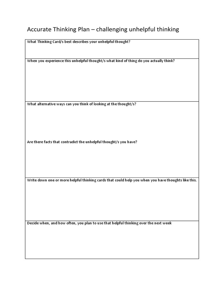 Accurate Thinking Plan Worksheet PDF | PDF