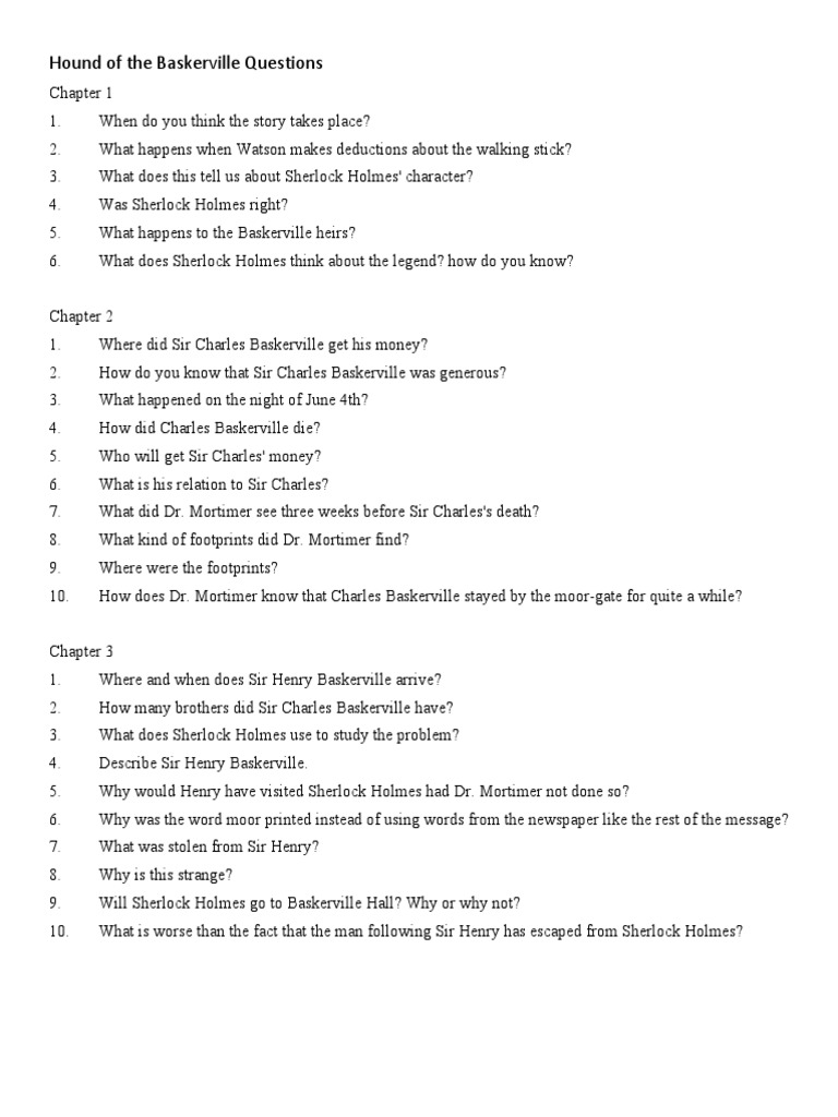 Baskerville Questions | PDF | The Hound Of The Baskervilles
