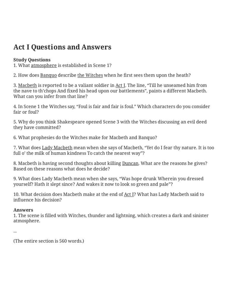 Act I Questions and Answers | PDF