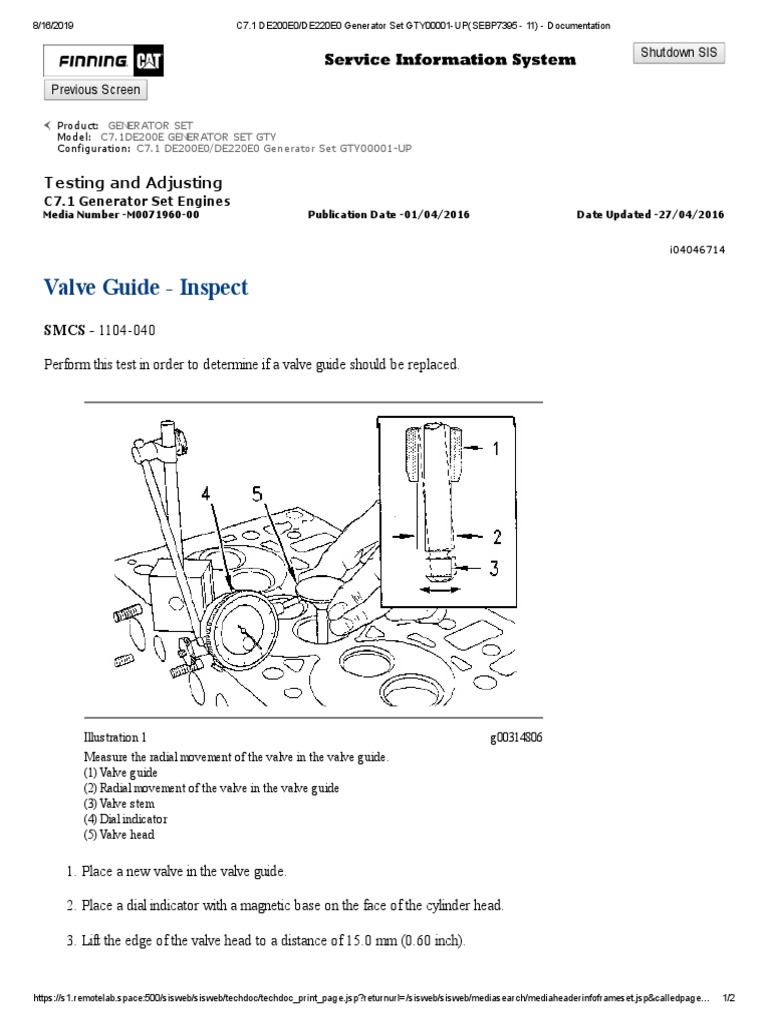 C7.1 Generator Valve Guide Inspection | PDF | Valve | Vehicle Technology