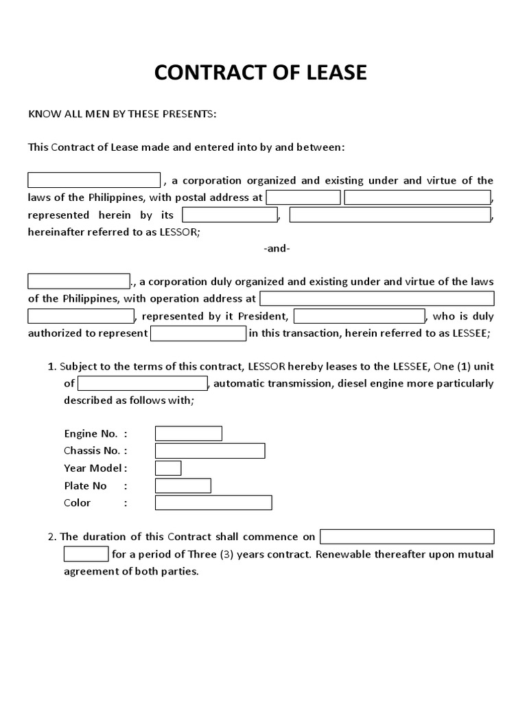 Vehicle Lease Agreement for Toyota Fortuner | PDF | Lease | Business