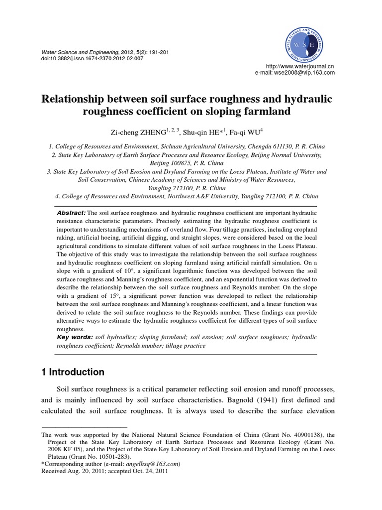 Relationship Between Soil Surface Roughness and Hydraulic Roughness Coefficient On Sloping ...