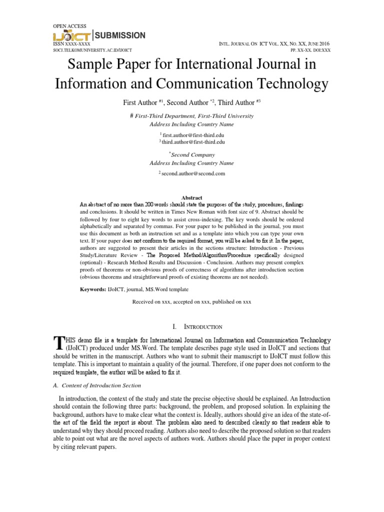 Sample Paper For International Journal in Information and Communication Technology | PDF ...