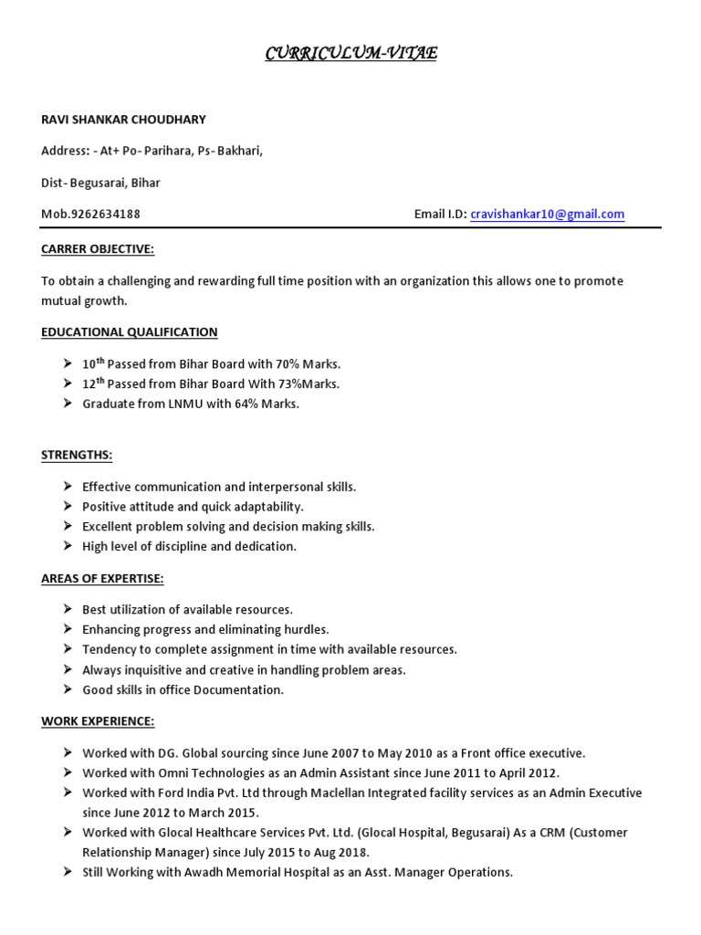 Curriculum-Vitae: Ravi Shankar Choudhary | PDF | Patient | Hospital