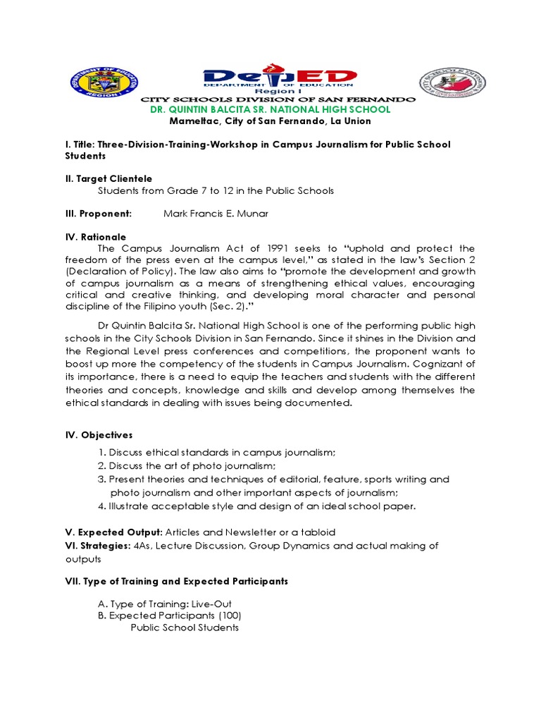 Three-Day Campus Journalism Training | PDF | Journalism