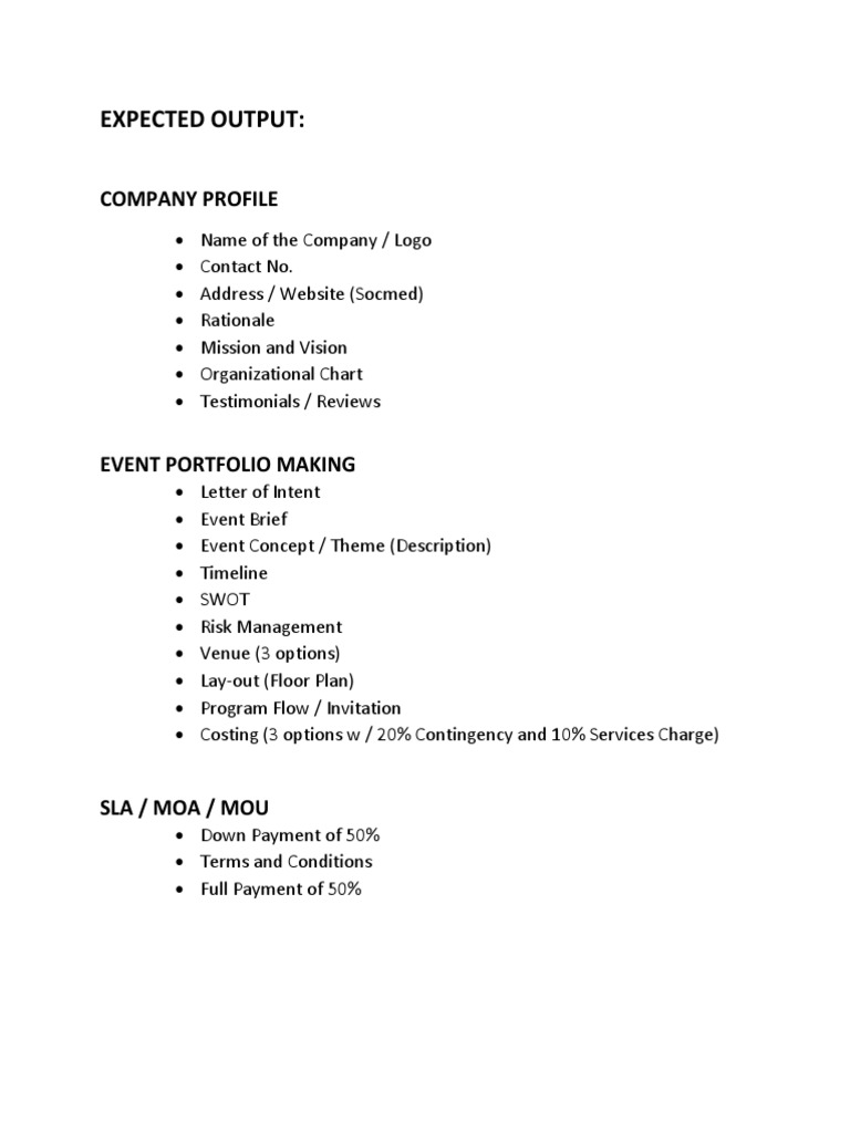 Expected Output For Events Management NC III | PDF | Economies | Business
