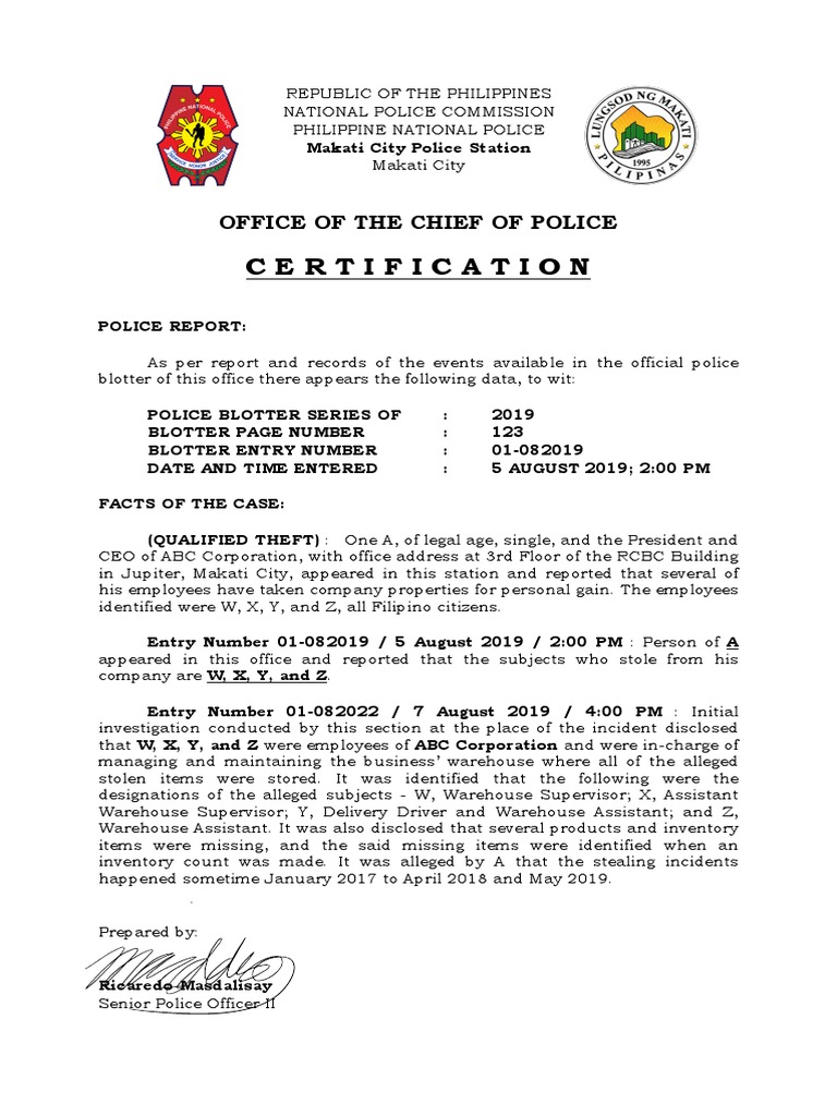 Police Report Sample | PDF