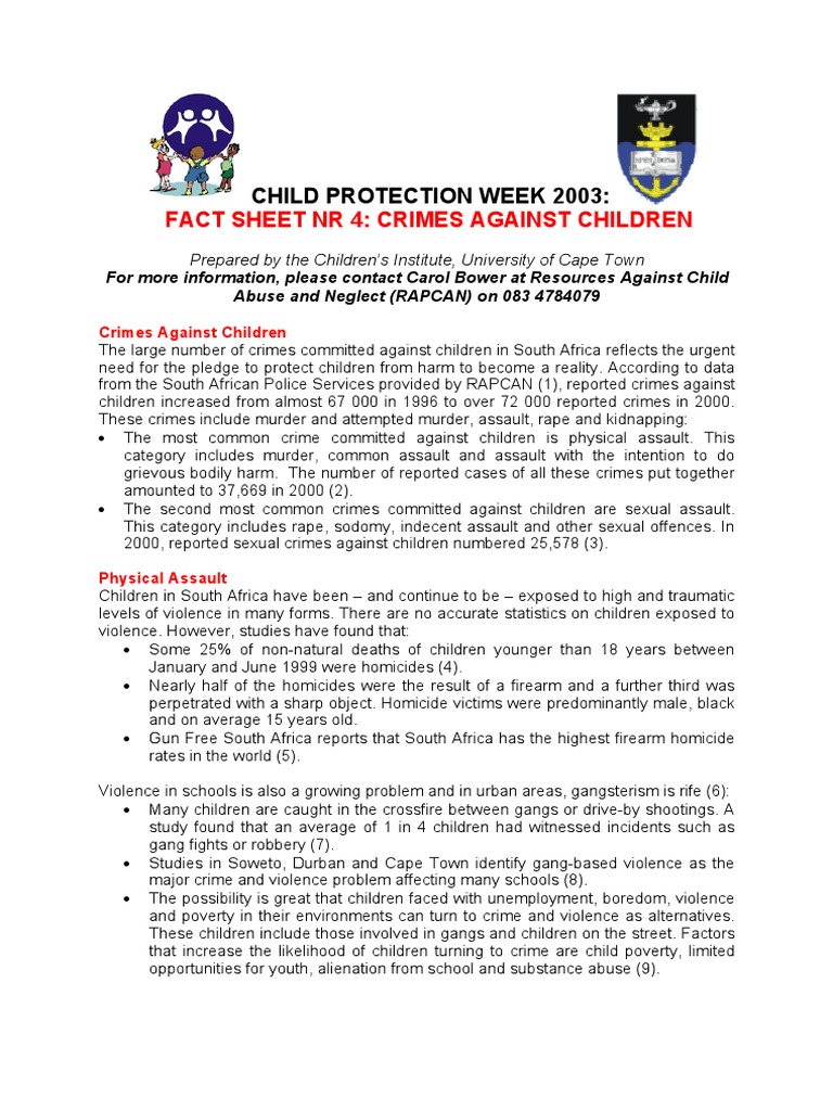 Fact Sheet NR 4: Crimes Against Children (2003) | PDF | Assault | Violence