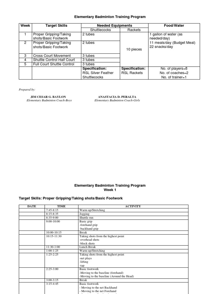Training Proposal Elementary Badminton Training Program-R1AA 2019 ...