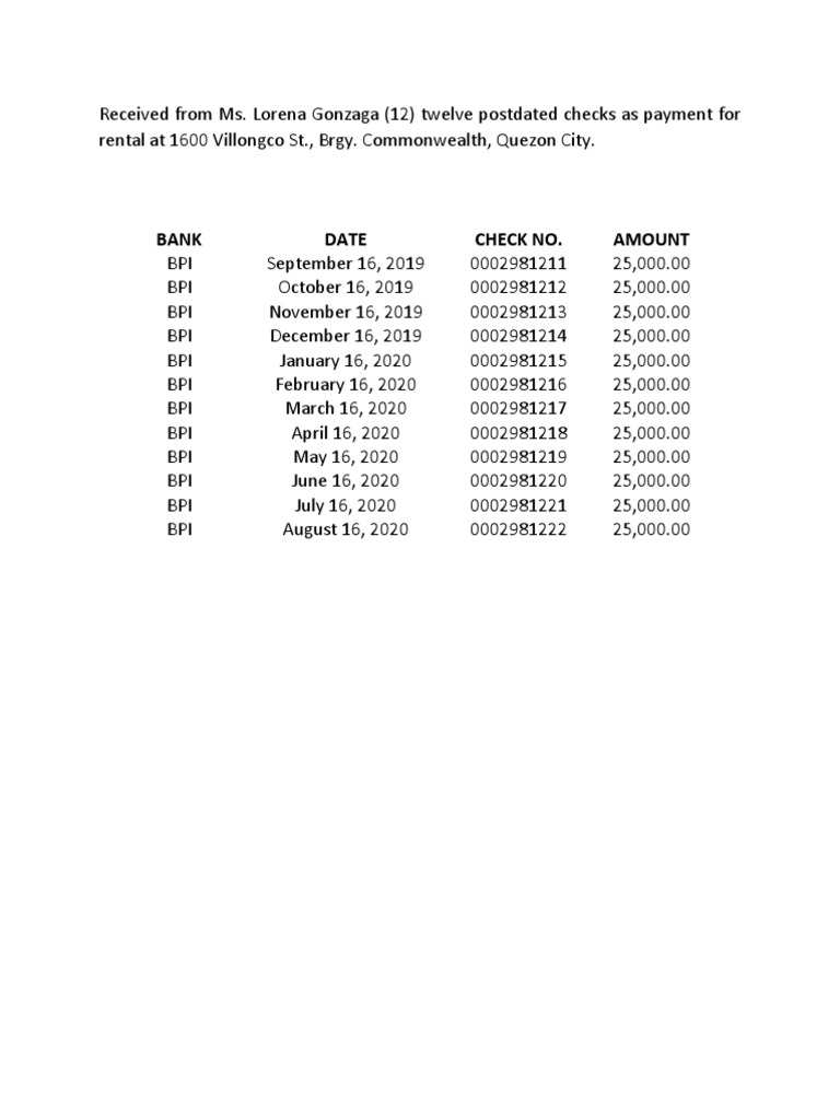 Bank Date Check No. Amount | PDF | Finance & Money Management | Law