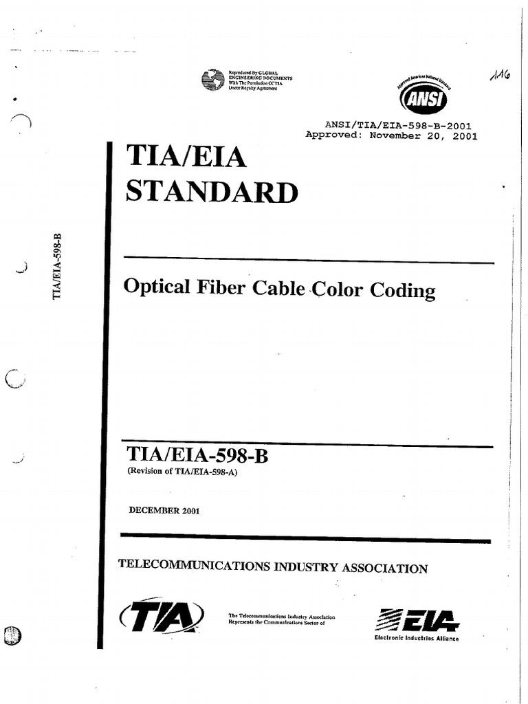 TIA-EIA 598-B Optical Fibre Cable Color Coding | PDF