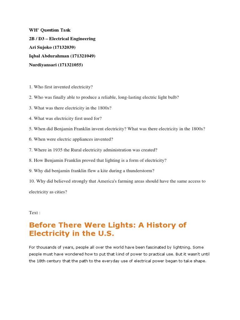 Before There Were Lights: A History of Electricity in The U.S | PDF ...