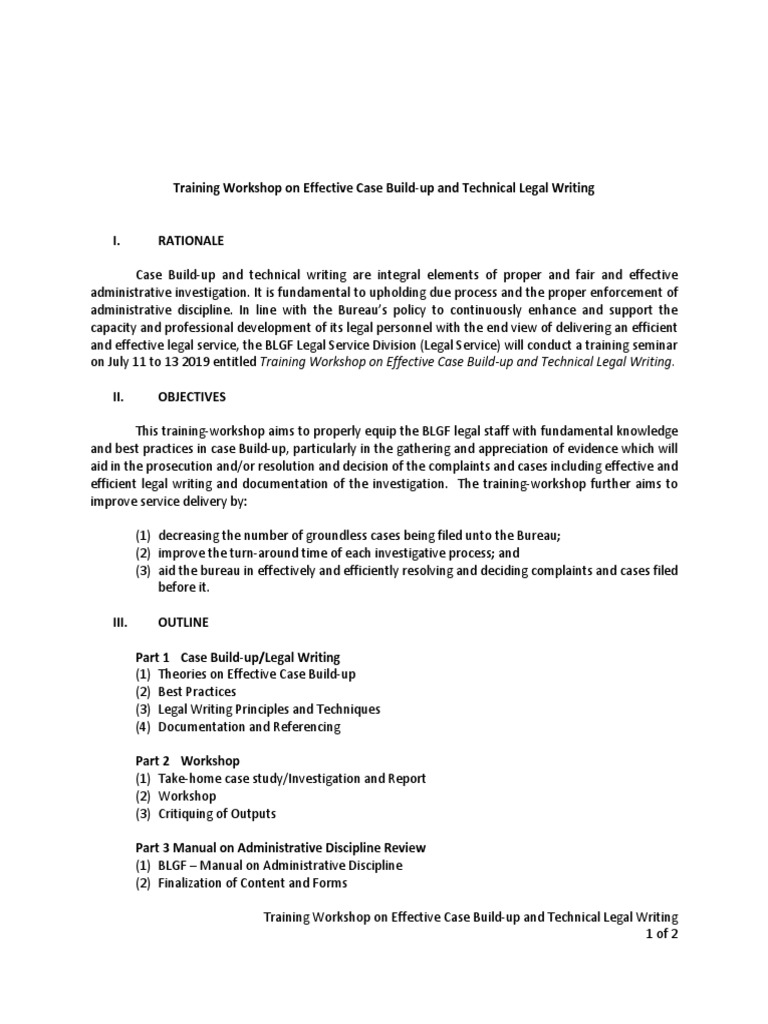 Training Workshop On Effective Case Build Up and Technical Legal ...