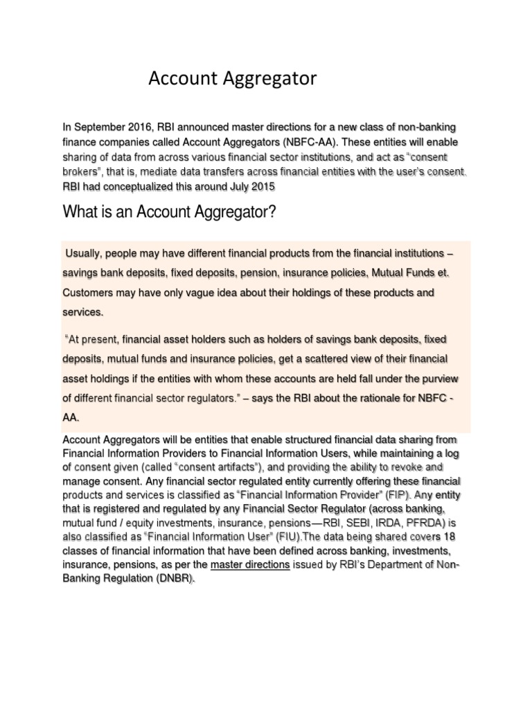 RBI's Account Aggregator framework | PDF | Non Bank Financial ...