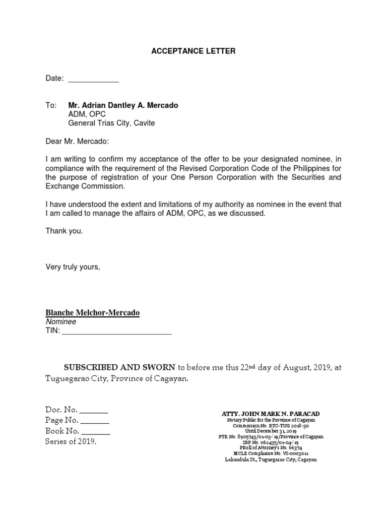 Letter of Acceptance | PDF | Government Information