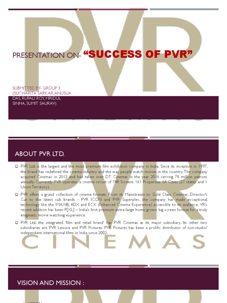 "Success of PVR": Presentation On | PDF | Movie Theater | Economic Growth