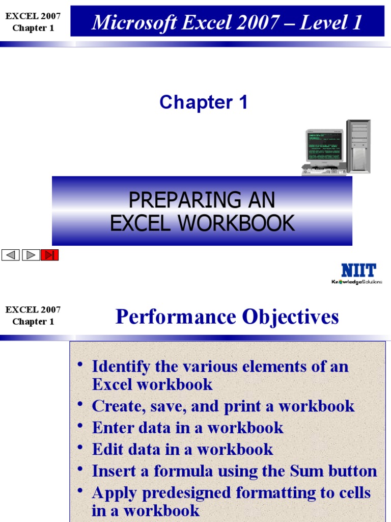 Microsoft Excel 2007 - Level 1: Preparing An Excel Workbook | PDF ...