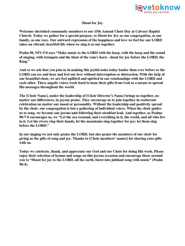 3538 Choir Day Speech PDF | Hymns | Entertainment (General)