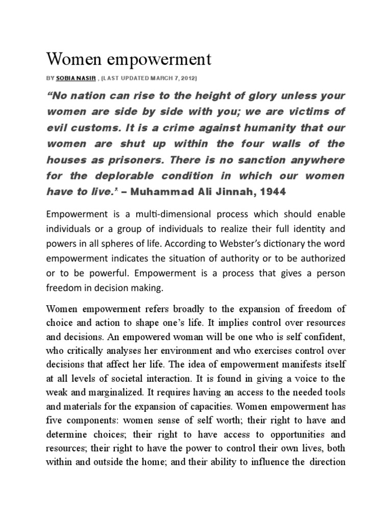 Women Empowerment: Sobia Nasir | PDF | Empowerment | Gender Equality