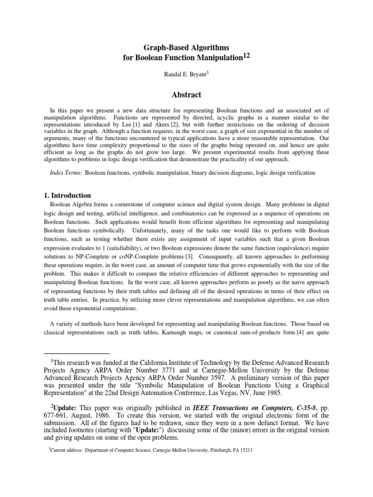 Graph Based Algorithms For Boolean Function Manipulation Pdf Vertex