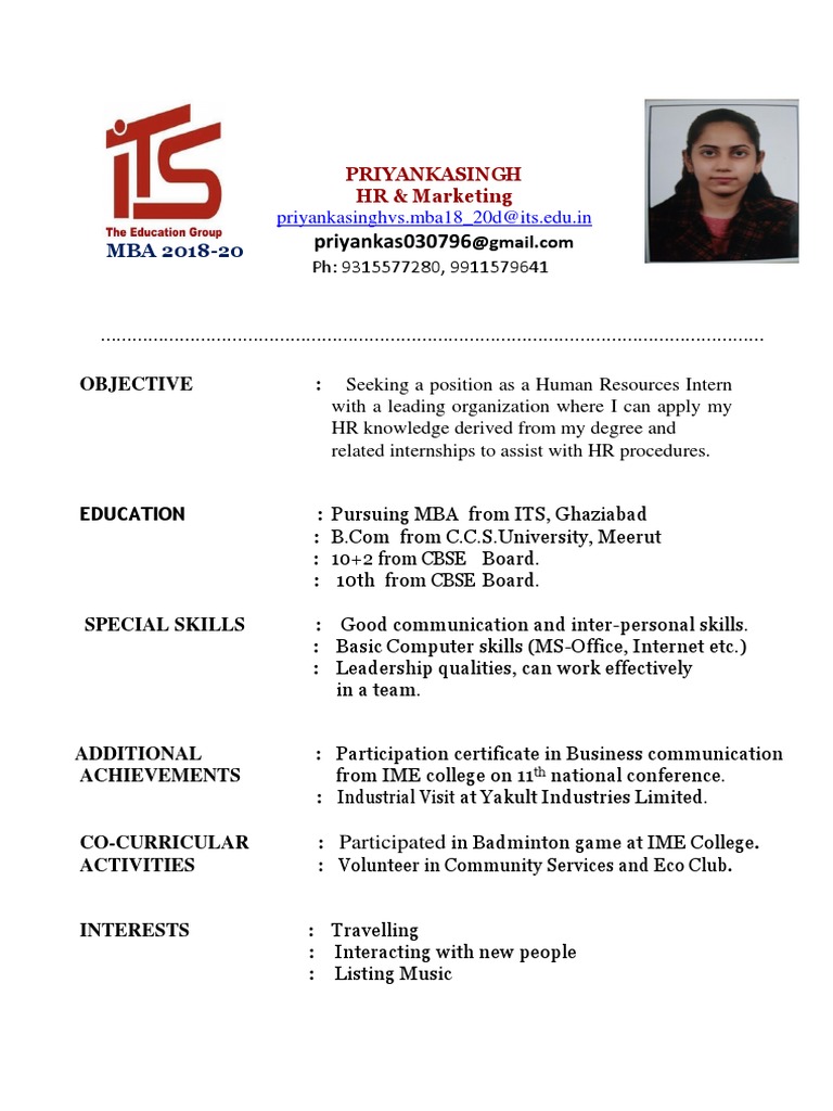 MBA HR Intern Resume - Priyanka Singh | PDF | Career & Growth