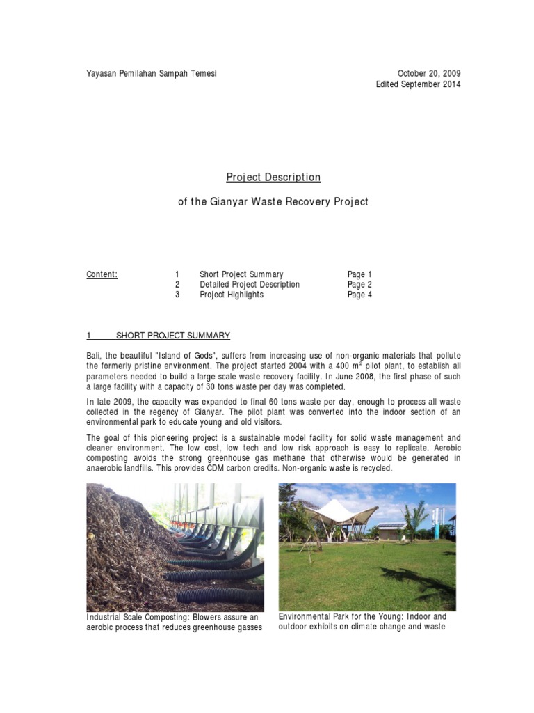 Gianyar Waste Recovery Project Overview | PDF | Landfill | Clean ...