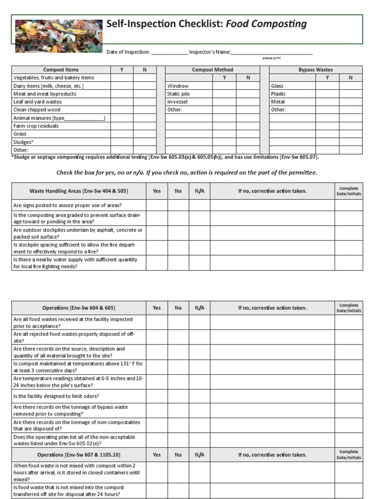 Self-Inspection Checklist: Food Composting | PDF | Compost | Waste ...
