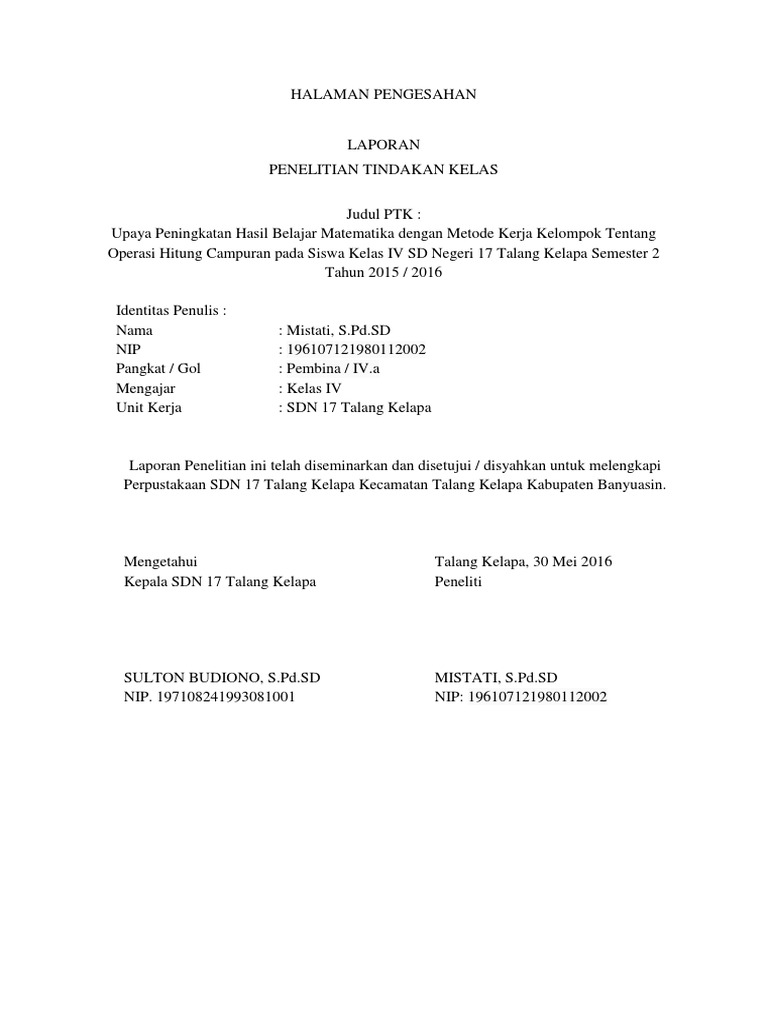 Halaman Pengesahan PTK | PDF