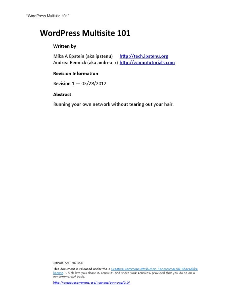 WordPress Multisite 101 PDF | PDF | Word Press | Creative Commons