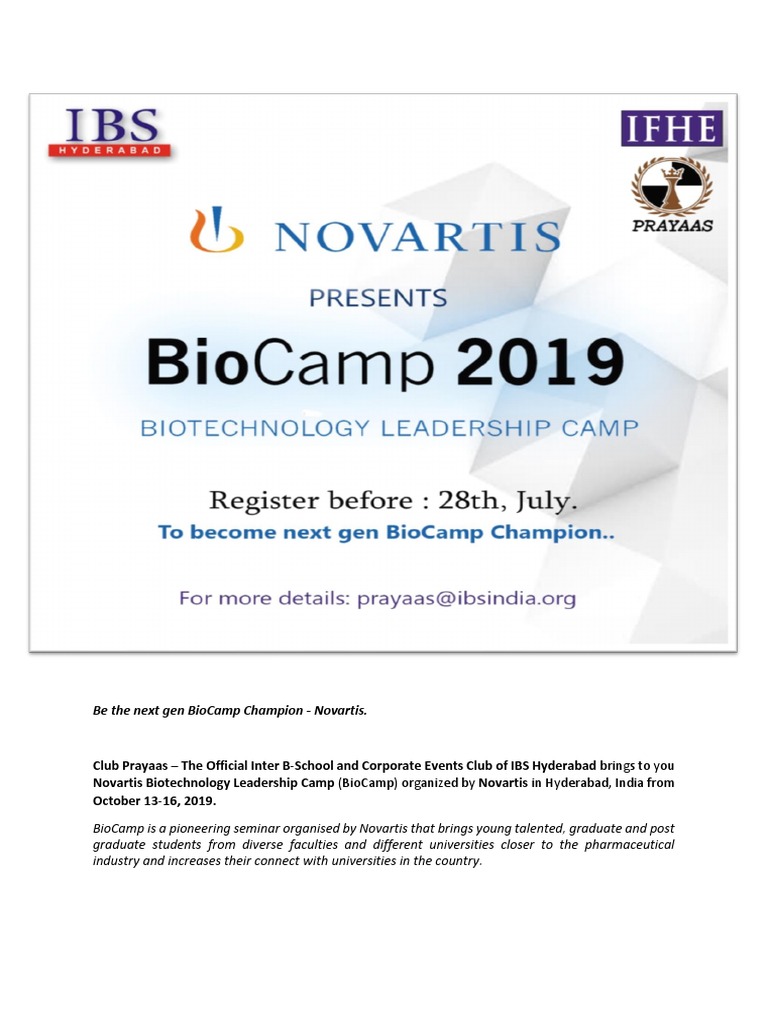 Be The Next Gen Biocamp Champion - Novartis | PDF | Business