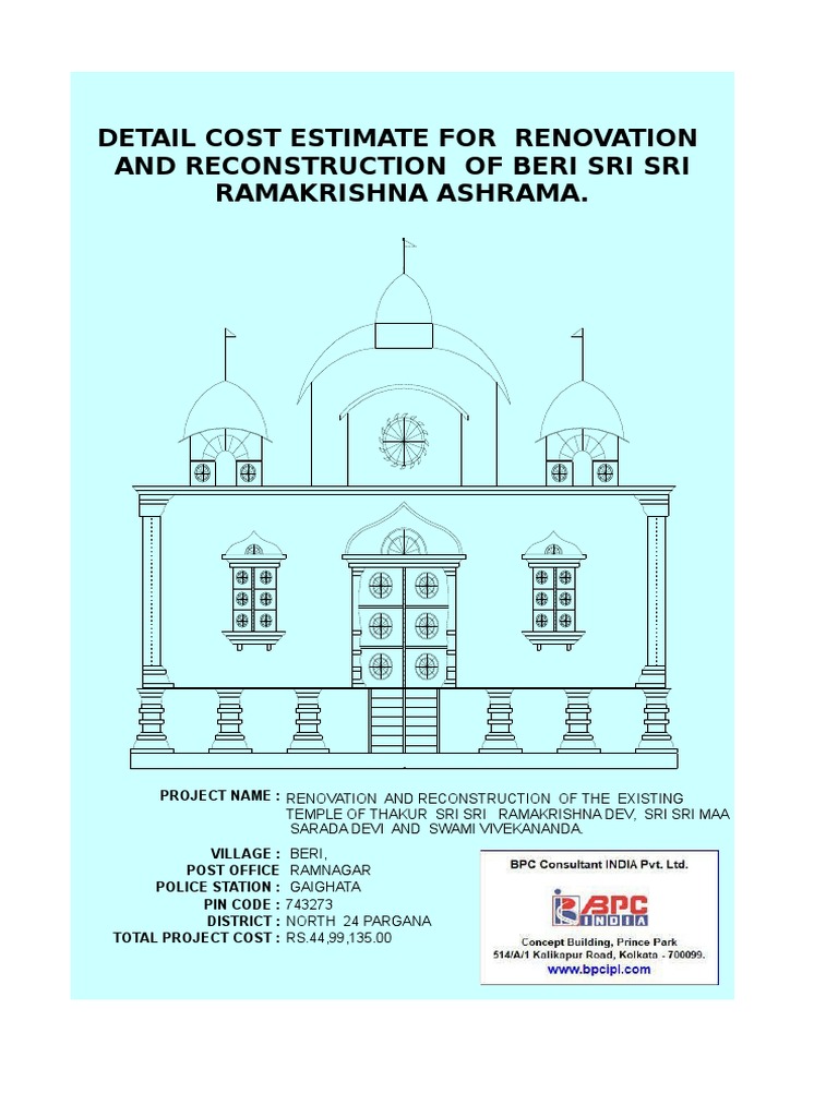 Detail Cost Estimate For Renovation and Reconstruction of Beri Sri Sri ...