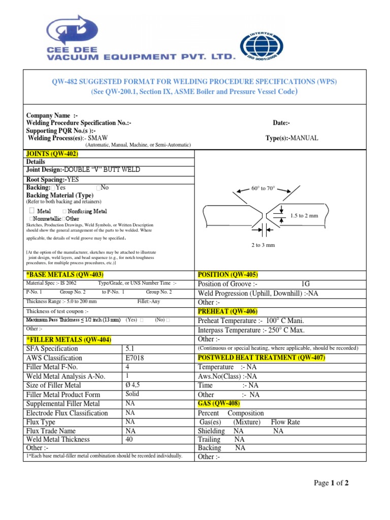 QW-482 Suggested Format For Welding Proc | PDF | Welding | Construction