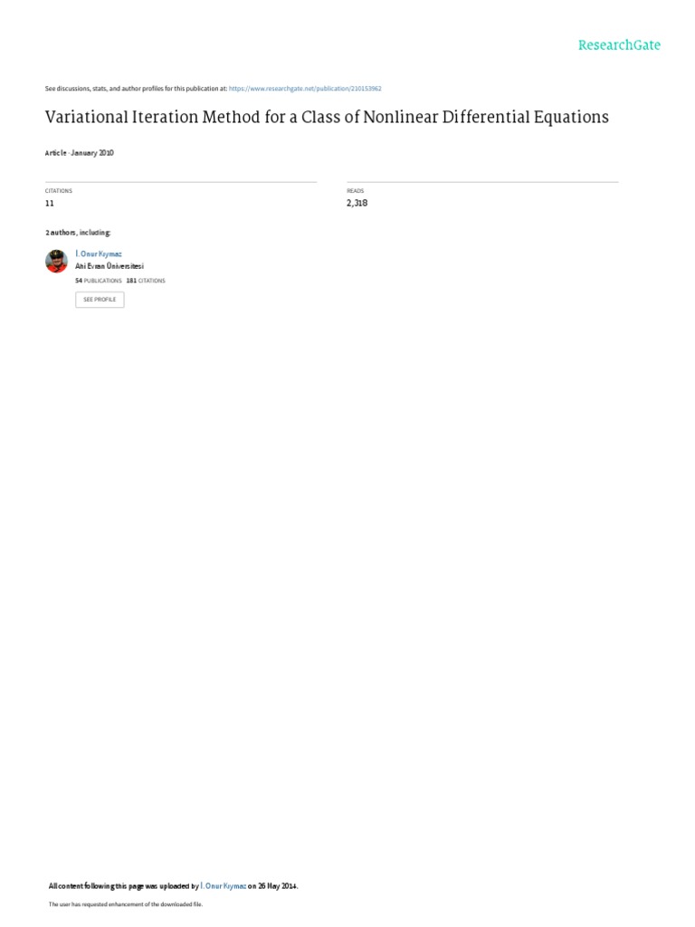 Variational Iteration Method For A Class of Nonlinear Differential ...