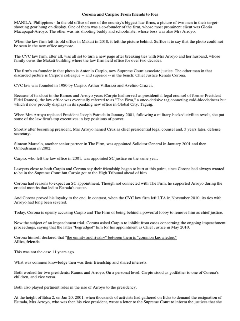 Corona and Carpio: From Friends To Foes | Download Free PDF ...